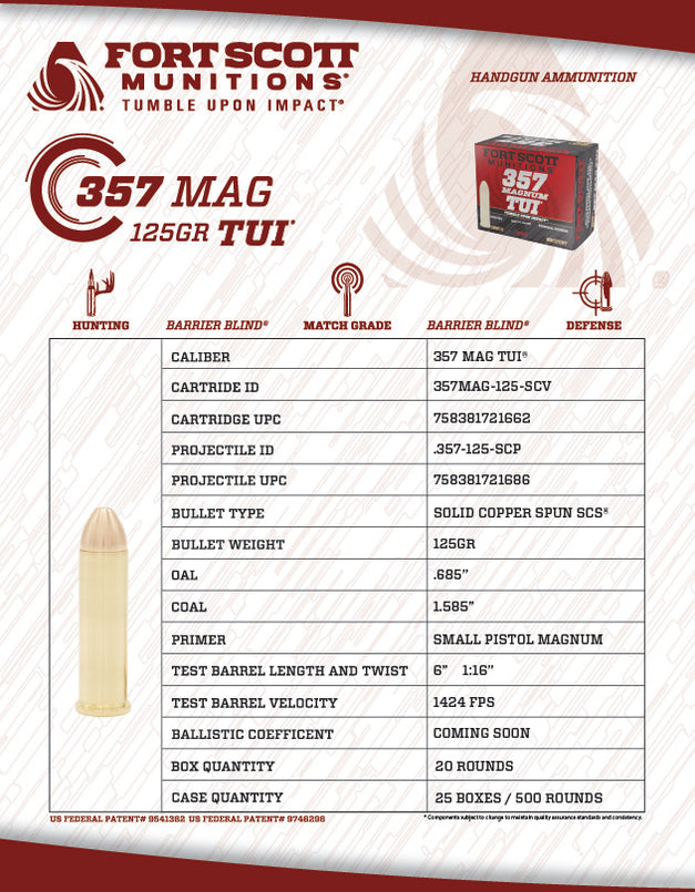 357 MAGNUM Ammo - 125Gr TUI® | Superior Penetration — Fort Scott Munitions